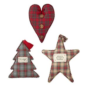 Mud Pie Christmas Tartan Pillow, Tan Star