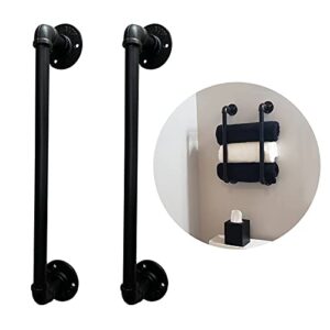 industrial steel pipe towel rack holder,wall mounted heavy duty towel bar, matte black finish hand towel rod for bathroom(2 pack) (12inch)