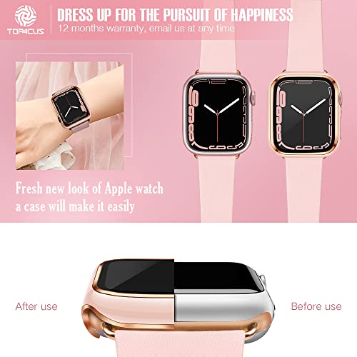 top4cus 40mm Case Compatible with Apple Watch, with Built-in Tempered Glass Screen Protector, PC Cover for iWatch Series 8/7/SE 6 5 4/3 2 for Choice (40mm, Pink + Rose Gold Edge)