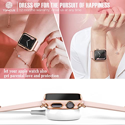 top4cus 40mm Case Compatible with Apple Watch, with Built-in Tempered Glass Screen Protector, PC Cover for iWatch Series 8/7/SE 6 5 4/3 2 for Choice (40mm, Pink + Rose Gold Edge)