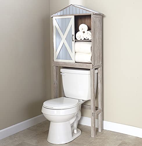 Rustic Barn Door Over The Toilet Storage Cabinet for The Bathroom