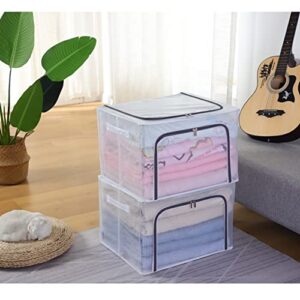 Kaysun Stackable Closet Clear Storage Bins with Lids Waterproof Foldable Steel Frame Storage Box for Clothes 66L Baby Cloth Storage bag Organizer for Bedding Clothing Toy(2-Pack) (Grey,19.7x15.7x13'')