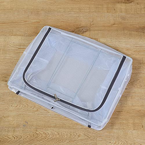 Kaysun Stackable Closet Clear Storage Bins with Lids Waterproof Foldable Steel Frame Storage Box for Clothes 66L Baby Cloth Storage bag Organizer for Bedding Clothing Toy(2-Pack) (Grey,19.7x15.7x13'')