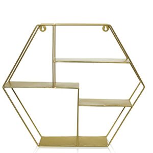 Gold Hexagon Wall Shelves, Extra Large Decorative Floating Shelf for Bathroom, Kitchen & Bedroom Wall Decor Shelfie, Glam Brass Geometric Wall Art, Metal Sconce Shelf, Boho Honeycomb Accent Display