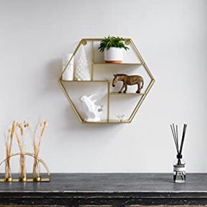 Gold Hexagon Wall Shelves, Extra Large Decorative Floating Shelf for Bathroom, Kitchen & Bedroom Wall Decor Shelfie, Glam Brass Geometric Wall Art, Metal Sconce Shelf, Boho Honeycomb Accent Display