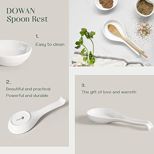 DOWAN 9.5" Ceramic Spoon Rest, White Spoon Rest for Stove Top, Spoon Holder for Stove Top, Kitchen Spoon Holder for Countertop, Set of 1