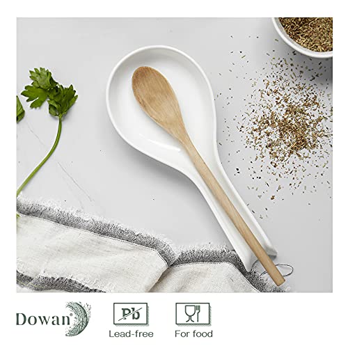 DOWAN 9.5" Ceramic Spoon Rest, White Spoon Rest for Stove Top, Spoon Holder for Stove Top, Kitchen Spoon Holder for Countertop, Set of 1