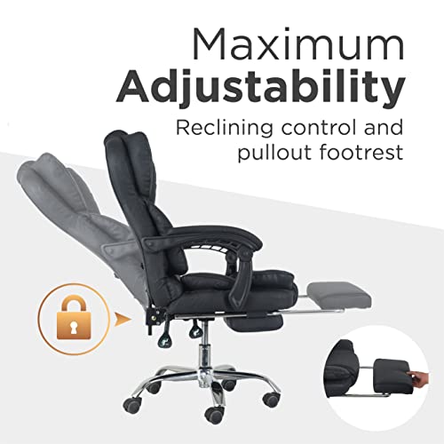 Comfty Padded Headrest and Chrome Base Deluxe Executive Leather Office Chair, 42.52”-45.67, Black