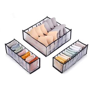 tikhoeng underwear organizer, drawer divider for underwear/ socks/ bras/ ties, foldable storage boxes, organizers clothes storage with 3pcs of 6/7/11 compartments (black)