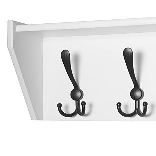 WEBI Coat Rack Wall Mount with Shelf,35’’ Long White Shelf with Hooks Underneath,7 Triple Hooks,Wall Mounted Coat Rack with Shelf,Key Rack for Wall,Entryway Shelves for Wall