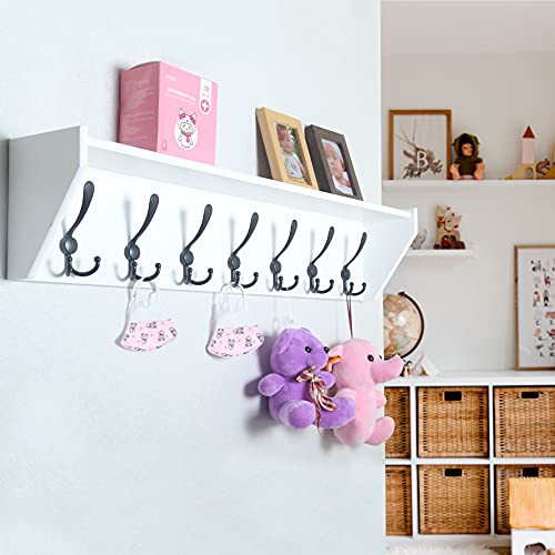 WEBI Coat Rack Wall Mount with Shelf,35’’ Long White Shelf with Hooks Underneath,7 Triple Hooks,Wall Mounted Coat Rack with Shelf,Key Rack for Wall,Entryway Shelves for Wall