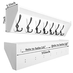 WEBI Coat Rack Wall Mount with Shelf,35’’ Long White Shelf with Hooks Underneath,7 Triple Hooks,Wall Mounted Coat Rack with Shelf,Key Rack for Wall,Entryway Shelves for Wall