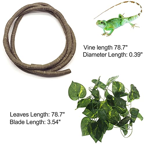 Hamiledyi Reptile Jungle Vines Bend A Branch 4Pcs Fake Leaves Hanging Terrarium Plant Decor for Bearded Dragon Lizard Gecko Snake Chameleon Frog Hermit Crab Tank Habitat Decorations Climbing