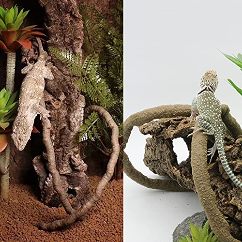 Hamiledyi Reptile Jungle Vines Bend A Branch 4Pcs Fake Leaves Hanging Terrarium Plant Decor for Bearded Dragon Lizard Gecko Snake Chameleon Frog Hermit Crab Tank Habitat Decorations Climbing