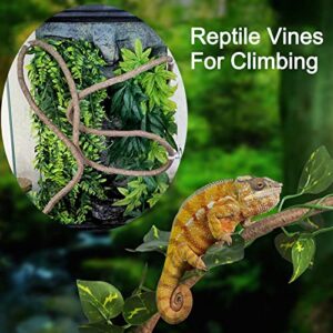 Hamiledyi Reptile Jungle Vines Bend A Branch 4Pcs Fake Leaves Hanging Terrarium Plant Decor for Bearded Dragon Lizard Gecko Snake Chameleon Frog Hermit Crab Tank Habitat Decorations Climbing