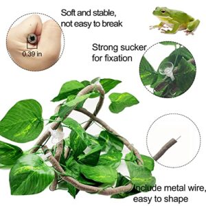 Hamiledyi Reptile Jungle Vines Bend A Branch 4Pcs Fake Leaves Hanging Terrarium Plant Decor for Bearded Dragon Lizard Gecko Snake Chameleon Frog Hermit Crab Tank Habitat Decorations Climbing