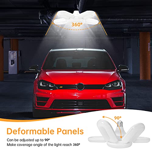 Deformable U-Shaped LED Garage Light, 60W Energy-Saving LED Ceiling Lights, 6500LM Bright Workbench Light with 5 Adjusted Led Light Panels, E26/E27 Basement Led Shop Lights for Workshop, Basement