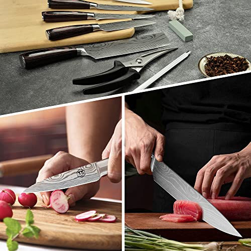 XYJ Professional Chef Knife Set Stainless Steel Kitchen Scissors Sharpener Rod Carry Bag Tools Laser Etched Sharp Blade Cleaver Santoku Knife For Cooking Cutter