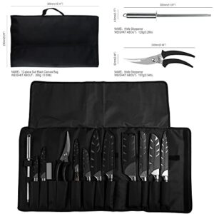 XYJ Professional Chef Knife Set Stainless Steel Kitchen Scissors Sharpener Rod Carry Bag Tools Laser Etched Sharp Blade Cleaver Santoku Knife For Cooking Cutter