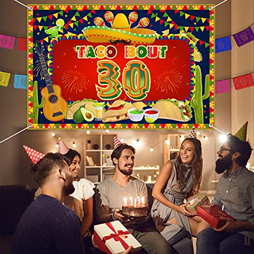 HAMIGAR 6x4ft Happy 30th Birthday Banner Backdrop - Taco Bout 30 Fiesta Mexican Cactus Birthday Decorations Party Supplies for Men