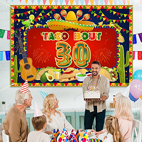 HAMIGAR 6x4ft Happy 30th Birthday Banner Backdrop - Taco Bout 30 Fiesta Mexican Cactus Birthday Decorations Party Supplies for Men