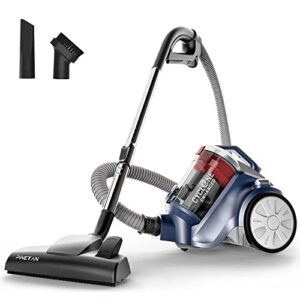 pinetan bagless cyclone canister vacuum cleaner, with cyclone filtration, lightweight design & powerful suction, multi-surface cleaning nozzle and automatic cord rewind - ocean blue, uc612