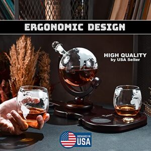 GESHANK Whiskey Decanter Set – Globe Decanter NEW Violin Shaped Stand with Watch – Liquor Decanter with 2 Etched Drinking Glasses and Bar Funnel – Beautiful Gift Packaging – Included Gift Card – 850ml