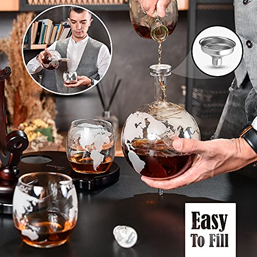 GESHANK Whiskey Decanter Set – Globe Decanter NEW Violin Shaped Stand with Watch – Liquor Decanter with 2 Etched Drinking Glasses and Bar Funnel – Beautiful Gift Packaging – Included Gift Card – 850ml