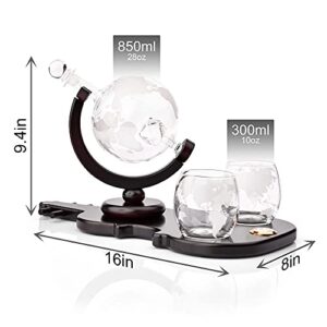 GESHANK Whiskey Decanter Set – Globe Decanter NEW Violin Shaped Stand with Watch – Liquor Decanter with 2 Etched Drinking Glasses and Bar Funnel – Beautiful Gift Packaging – Included Gift Card – 850ml