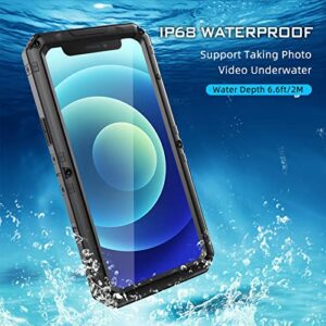 Mitywah Waterproof Case for iPhone 12, Heavy Duty Shockproof Case with Built-in Screen Protector, Full Body Underwater Protective Metal Case 6.1 inch, Black