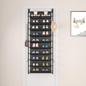 FKUO 10-Tier Over The Door Shoe Organizer Hanging Shoe Storage with 2 Customized Strong Metal Hooks for Closet Pantry Kitchen Accessory - Space Saving Solution (10 Layer, Black&Hooks)