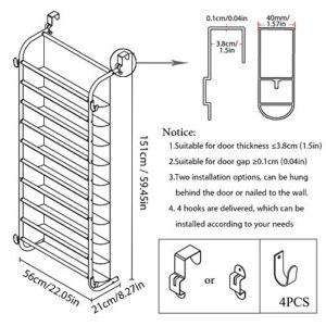 FKUO 10-Tier Over The Door Shoe Organizer Hanging Shoe Storage with 2 Customized Strong Metal Hooks for Closet Pantry Kitchen Accessory - Space Saving Solution (10 Layer, Black&Hooks)