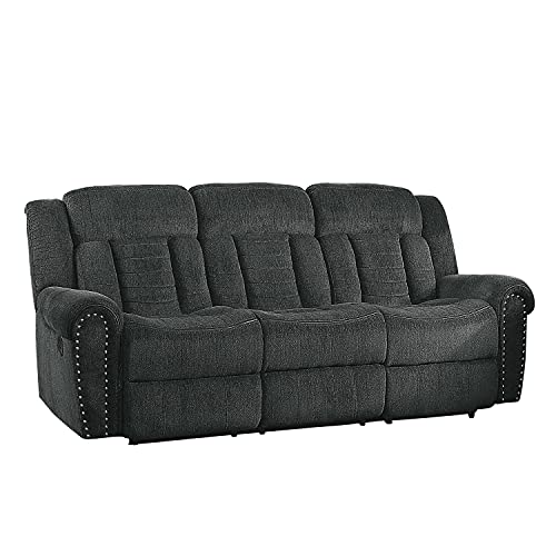 Lexicon Huddart Fabric Double Manual Reclining Sofa, 88" W, Charcoal Gray