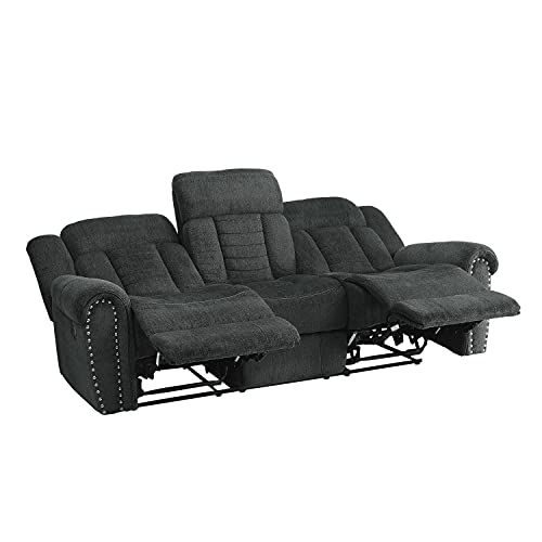 Lexicon Huddart Fabric Double Manual Reclining Sofa, 88" W, Charcoal Gray