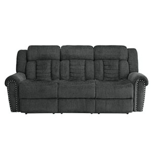 Lexicon Huddart Fabric Double Manual Reclining Sofa, 88" W, Charcoal Gray