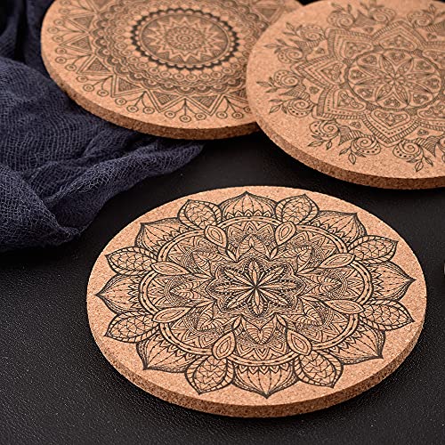 ionEgg Cork Coasters for Drinks Reusable Cup Coaster for Cold or Warm Drinks, Pack of 9 with Metal Holder