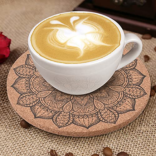 ionEgg Cork Coasters for Drinks Reusable Cup Coaster for Cold or Warm Drinks, Pack of 9 with Metal Holder