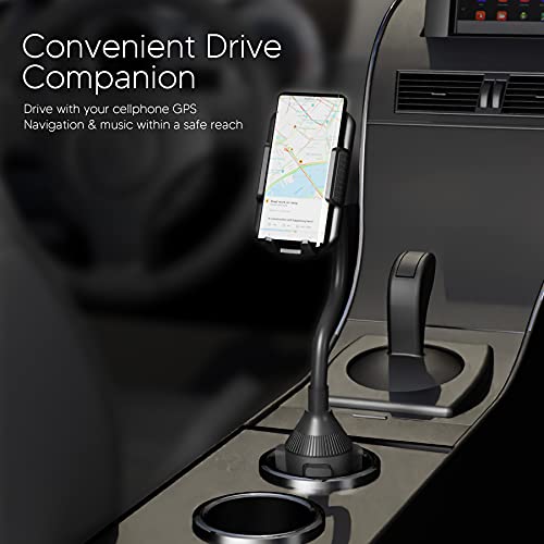 TALK WORKS Car Cupholder Cell Phone Holder Compatible w/iPhone 13/13 Pro/13 Pro Max/14/14 Plus/14 Pro/14 Pro Max for Automobile, Truck - 8" Gooseneck Mount (Black)