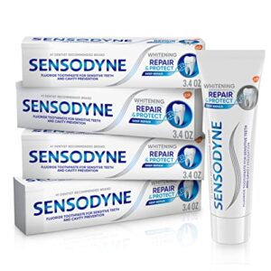 sensodyne repair and protect whitening toothpaste, toothpaste for sensitive teeth and cavity prevention, 3.4 oz (pack of 4)