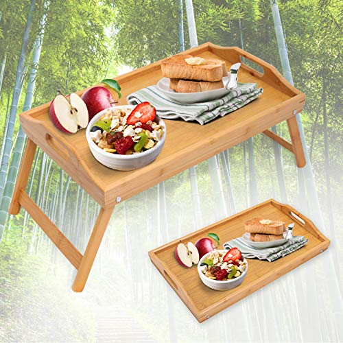 SANPON Bamboo Bed Tray for Eating Breakfast Trays for Bed Serving Trays with Handles Food in Bed Tray Large