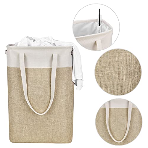 i BKGOO Laundry Basket with Handles Beige&Khaki-Slim Laundry Bin Collapsible Dirty Clothes Basket Narrow Laundry Bag Foldable Dirty Hamper for Camping, Dorms, Apartments