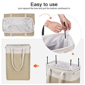 i BKGOO Laundry Basket with Handles Beige&Khaki-Slim Laundry Bin Collapsible Dirty Clothes Basket Narrow Laundry Bag Foldable Dirty Hamper for Camping, Dorms, Apartments