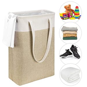 i BKGOO Laundry Basket with Handles Beige&Khaki-Slim Laundry Bin Collapsible Dirty Clothes Basket Narrow Laundry Bag Foldable Dirty Hamper for Camping, Dorms, Apartments