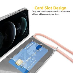 Fsoole Clear Crossbody Wallet Case Women with Credit Card Holder Slot (for iPhone 12 Pro Max) - Pink Lanyard