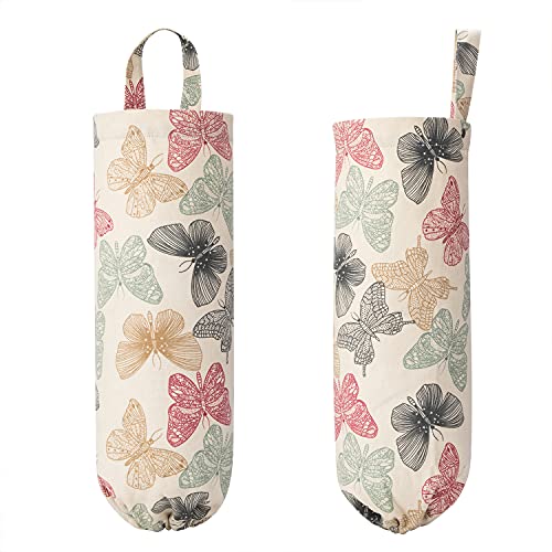 XCX Grocery Bags Holder and Dispenser for Plastic Bags, Holder for Plastic Grocery Bags, Canvas, 2 Pack, Butterfly