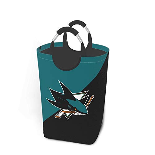 Large Laundry Hamper San Jose Sharks Graphic Design Foldable Laundry Basket Durable Oxford Fabric Waterproof Laundry Basket with Handle 50 Liters for Home, University Dormitory