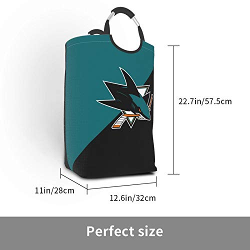 Large Laundry Hamper San Jose Sharks Graphic Design Foldable Laundry Basket Durable Oxford Fabric Waterproof Laundry Basket with Handle 50 Liters for Home, University Dormitory