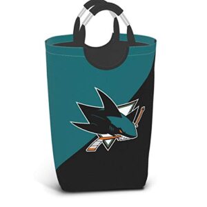 Large Laundry Hamper San Jose Sharks Graphic Design Foldable Laundry Basket Durable Oxford Fabric Waterproof Laundry Basket with Handle 50 Liters for Home, University Dormitory