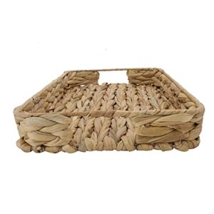 YRMT Natural Woven Tray Rectangular Hyacinth Serving Tray with Handles for Breakfast Dinner Bread Fruit Coffee Table Tea Party,Home Decorative (Small)