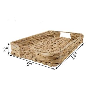 YRMT Natural Woven Tray Rectangular Hyacinth Serving Tray with Handles for Breakfast Dinner Bread Fruit Coffee Table Tea Party,Home Decorative (Small)